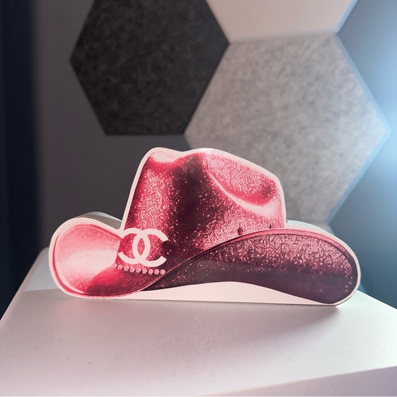 Amandine | Accessories | New Chanel Fan Pink Cowboy Hat Decor | Poshmark